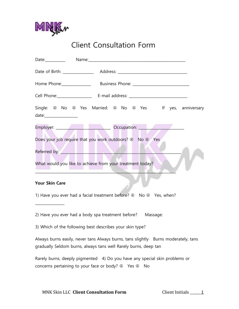 Client Consultation Form Client Consultation Form Date 