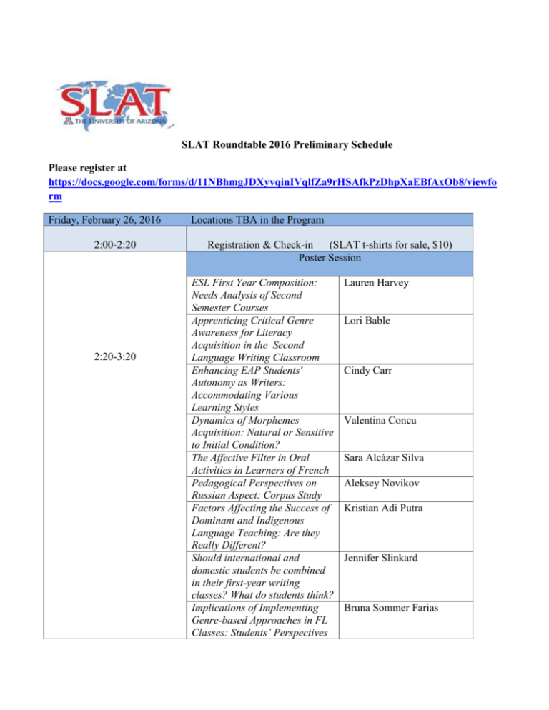 Preliminary Schedule Preliminary Schedule