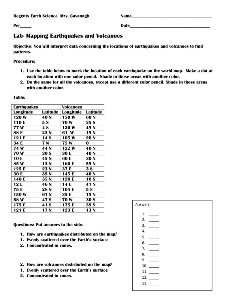 Mapping Earthquakes And Volcanoes Worksheet Answer Key Printable Word Mapping Earthquakes And Volcanoes Worksheet Answer Key Printable Word