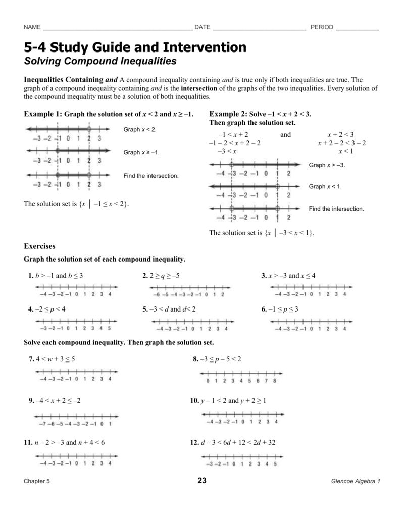 5 4 Study Guide And Intervention Solving Inequalities Answer Key