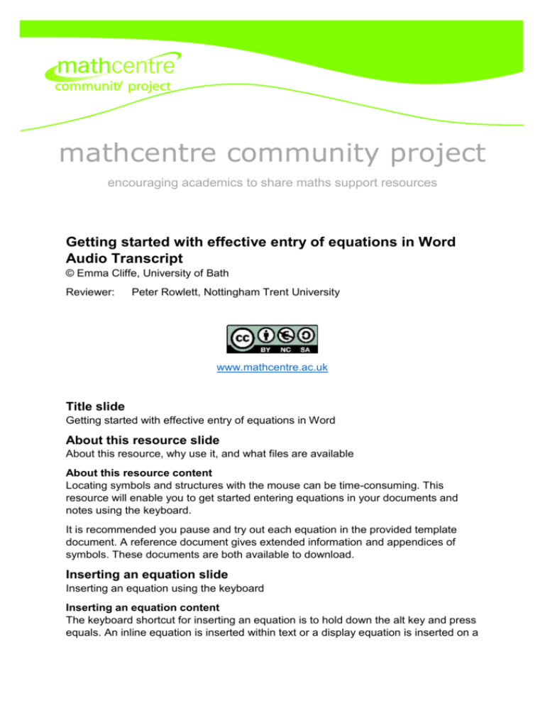 Getting Started With Effective Entry Of Equations In
