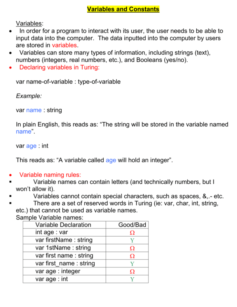 Variables And Constants