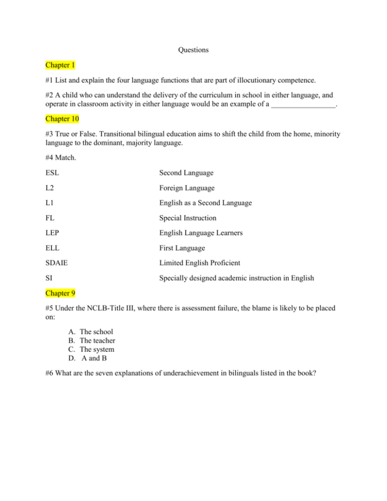 Chapters Overview Test