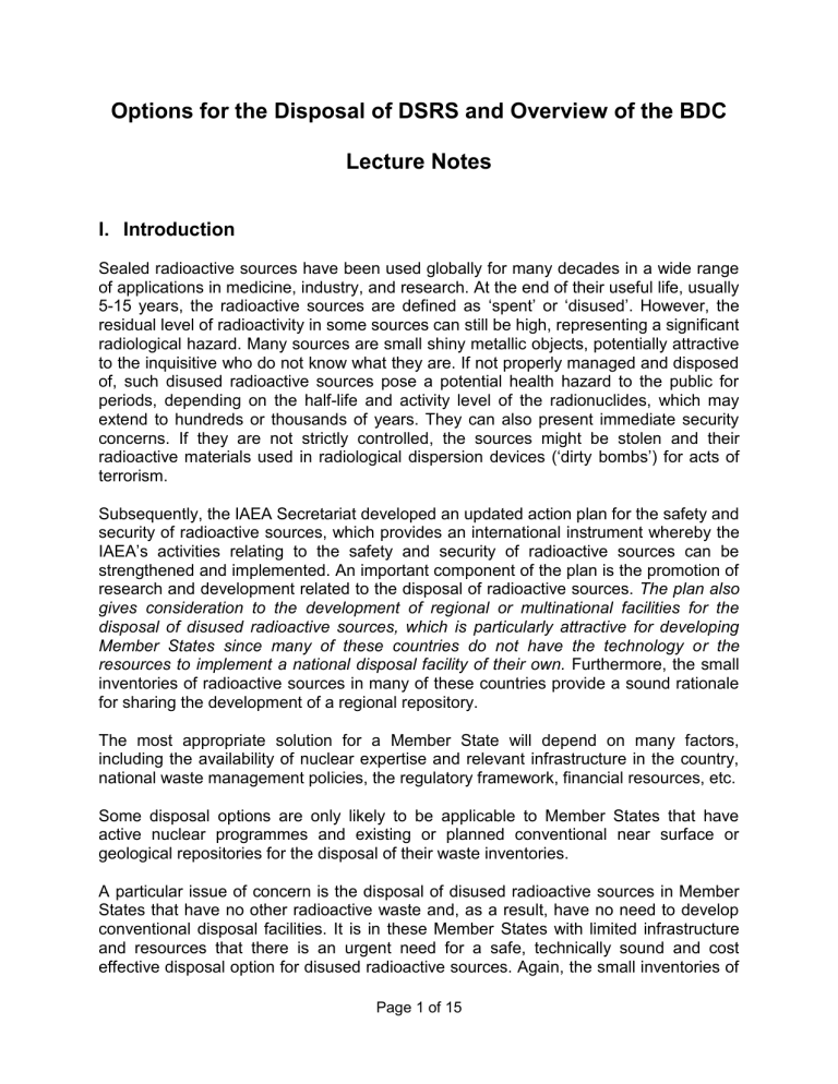 03. Options for the Disposal of DSRS and Overview of the BDC