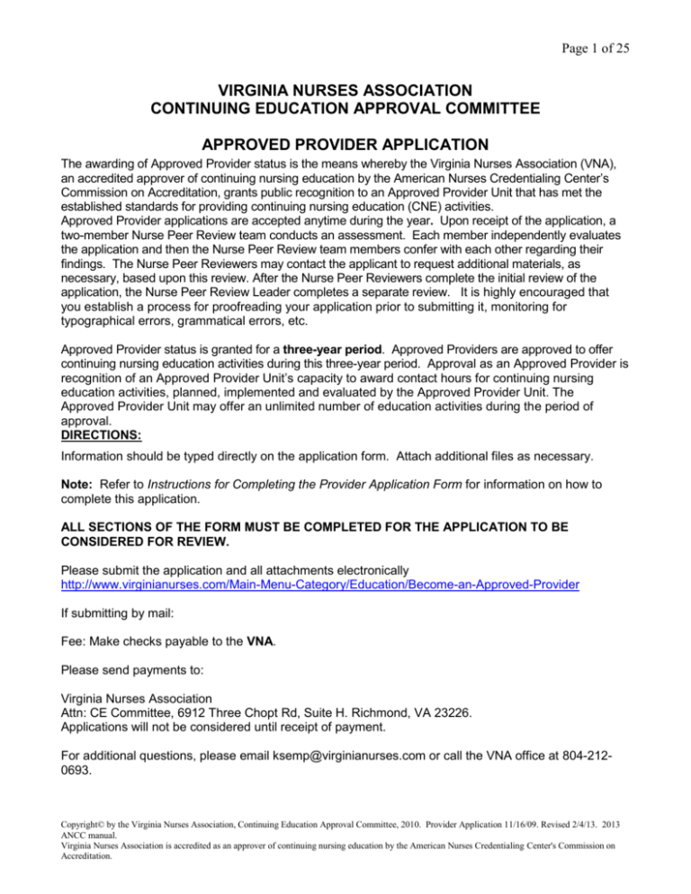 Approved Provider Application Form Approved Provider Application Form