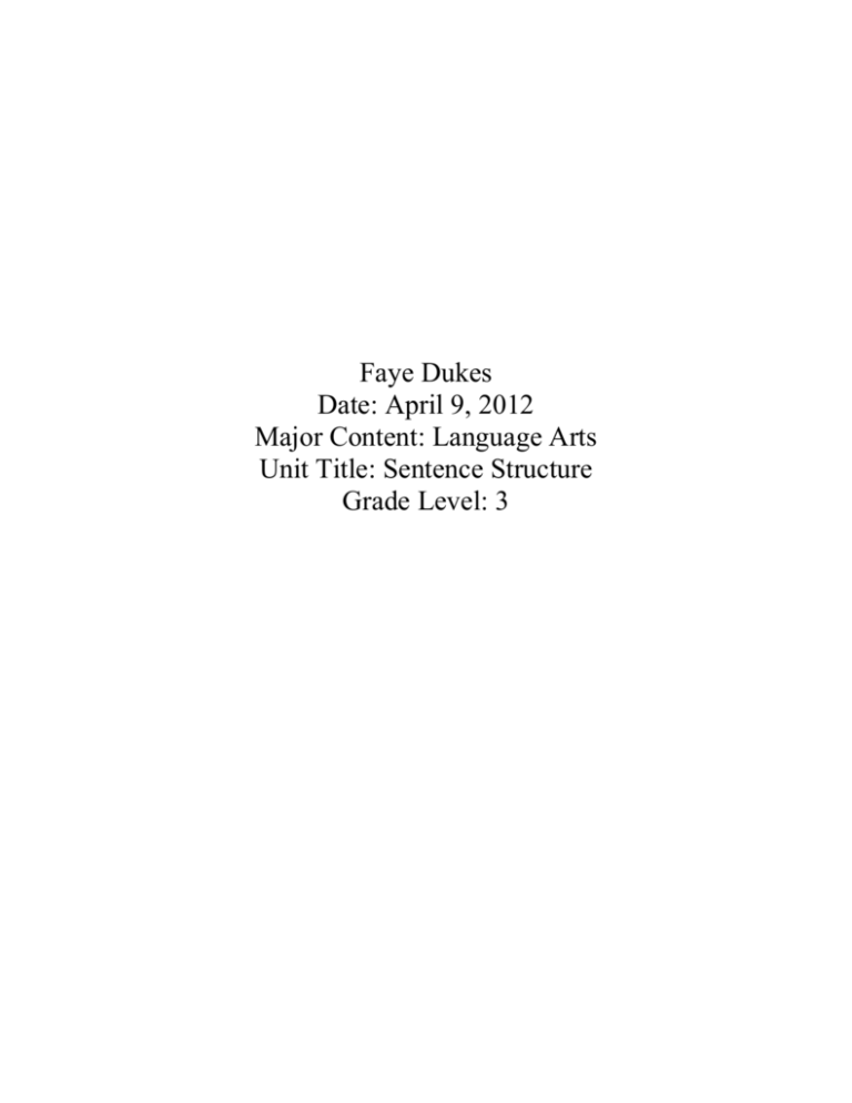 La Lesson Plan Unit Sentence Structure 3 Lesson Plans