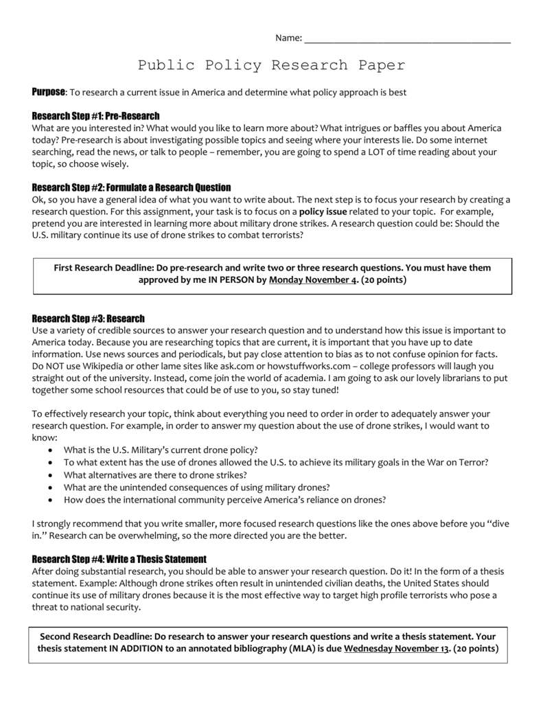 Name Public Policy Research Paper Purpose To Research A