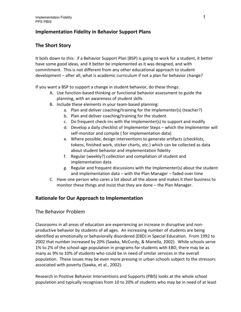 *Increasing the Implementation Fidelity of Behavior Plans