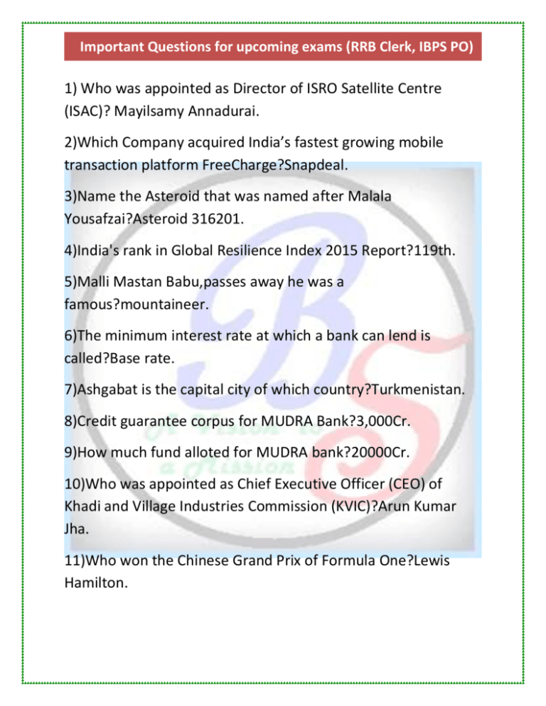 Important Questions for upcoming exams