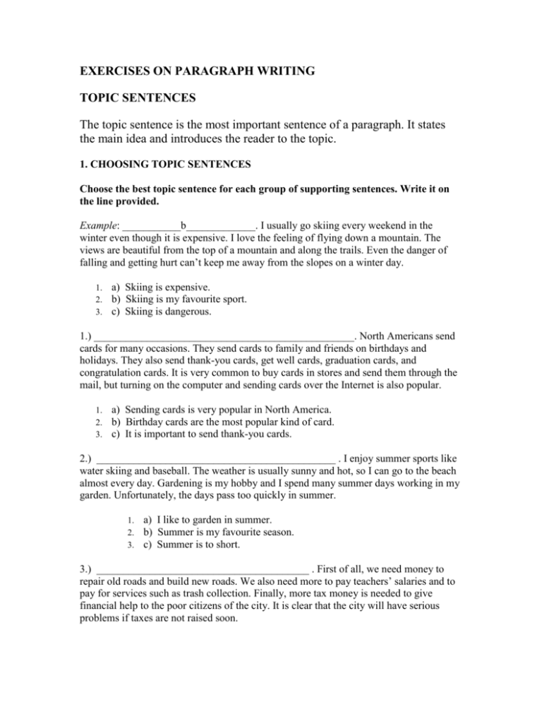 Exercises On Paragraph Writing A Exercises On Paragraph Writing A