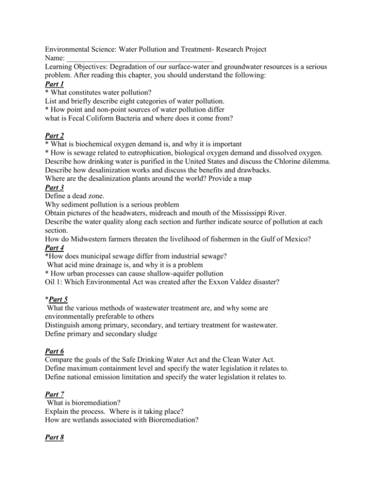 Water Pollution Research Project Environmental Science Water Pollution Research Project Environmental Science