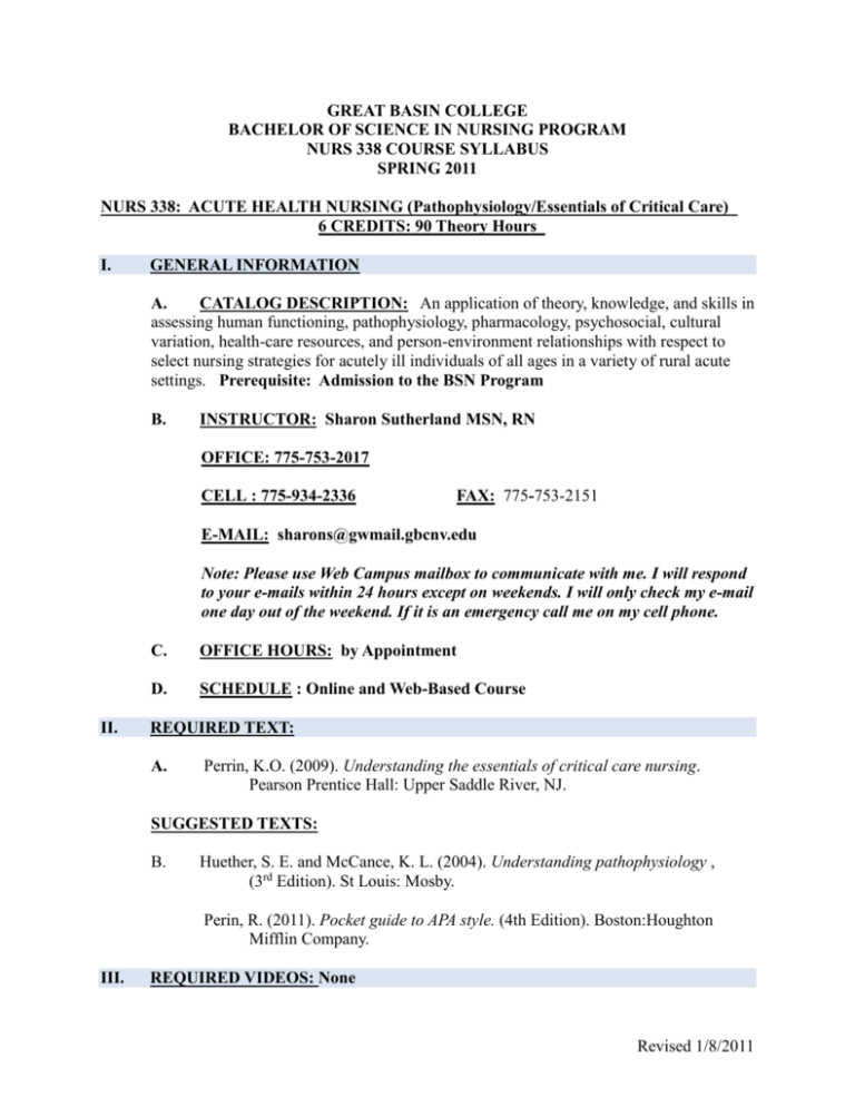 GREAT BASIN COLLEGE BACHELOR OF SCIENCE IN NURSING