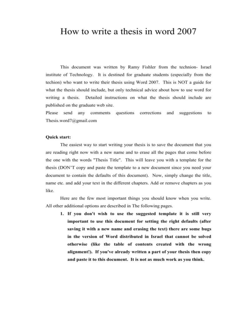 How To Write A Thesis In Word 2007