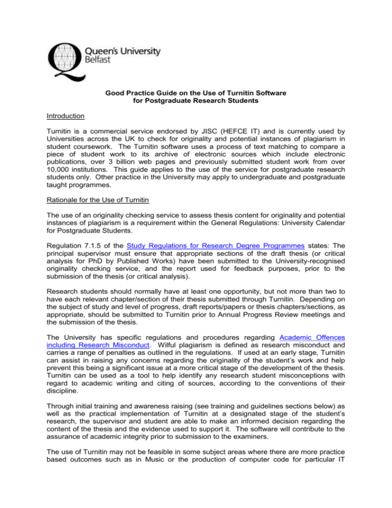Good Practice Guide on the Use of Turnitin Software for