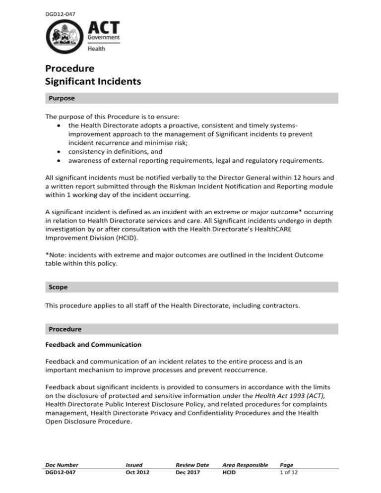 Mandatory Reporting of Significant Incidents Policy