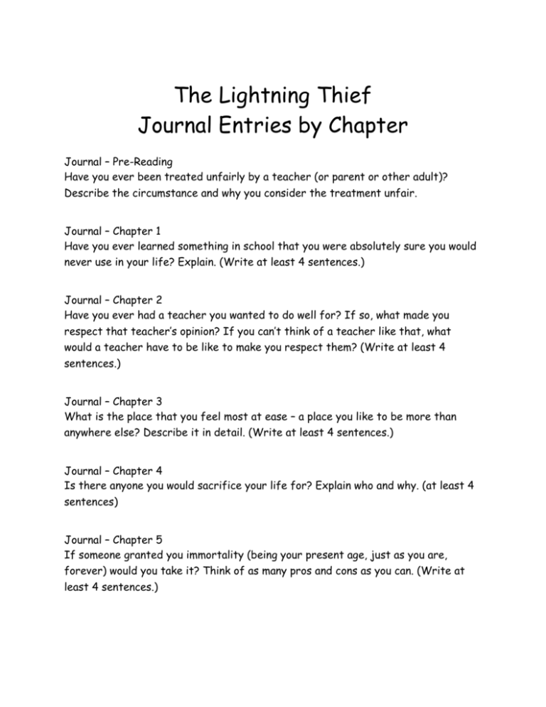 The Lightning Thief Journal Prompts