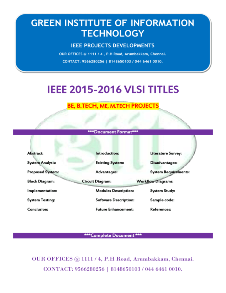 2015 2016 Ieee Vlsi Project Titles 