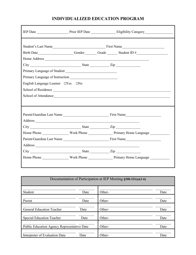 Blank Iep Template