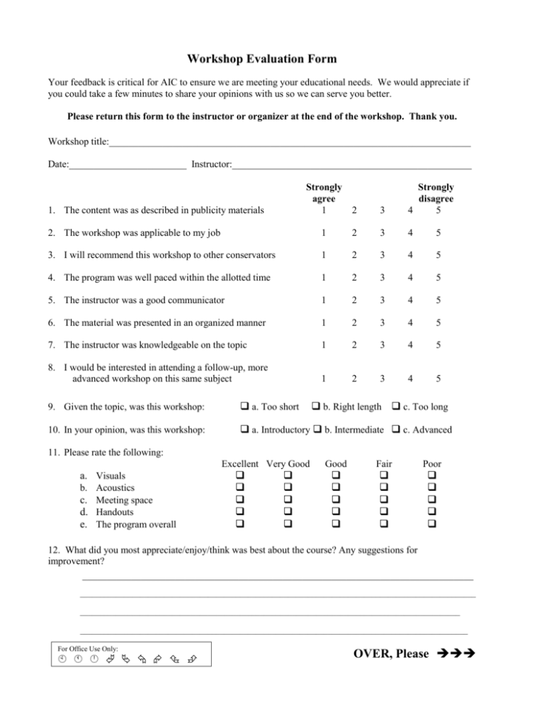 WORKSHOP EVALUATION FORM