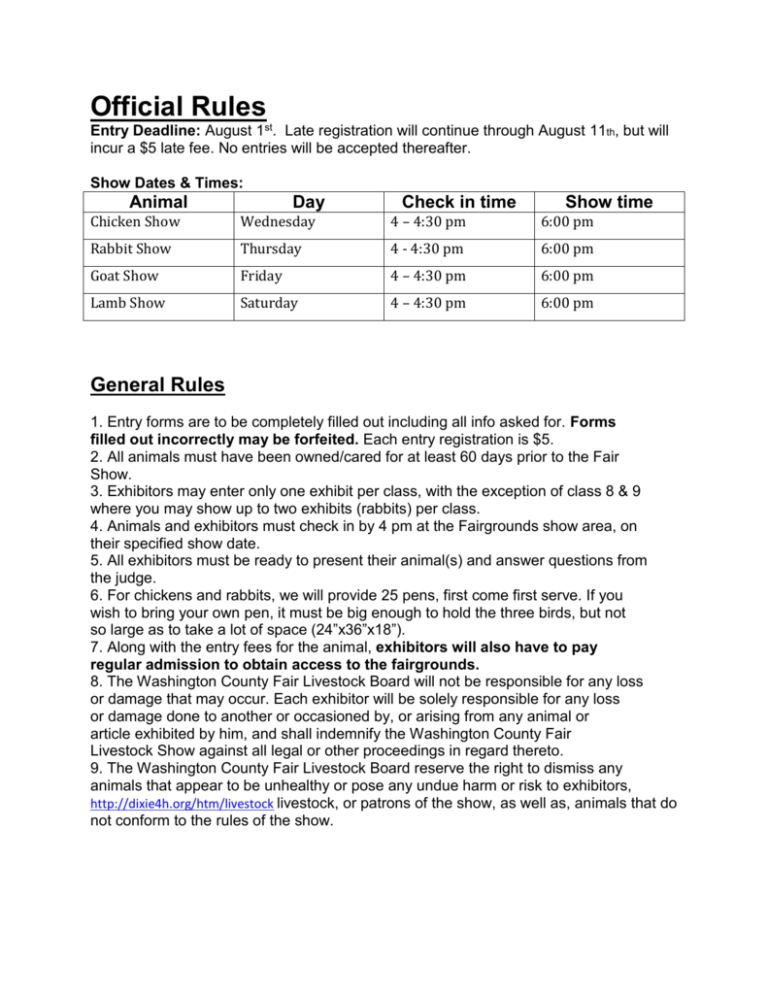 Official Rules Dixie 4H Official Rules Dixie 4H