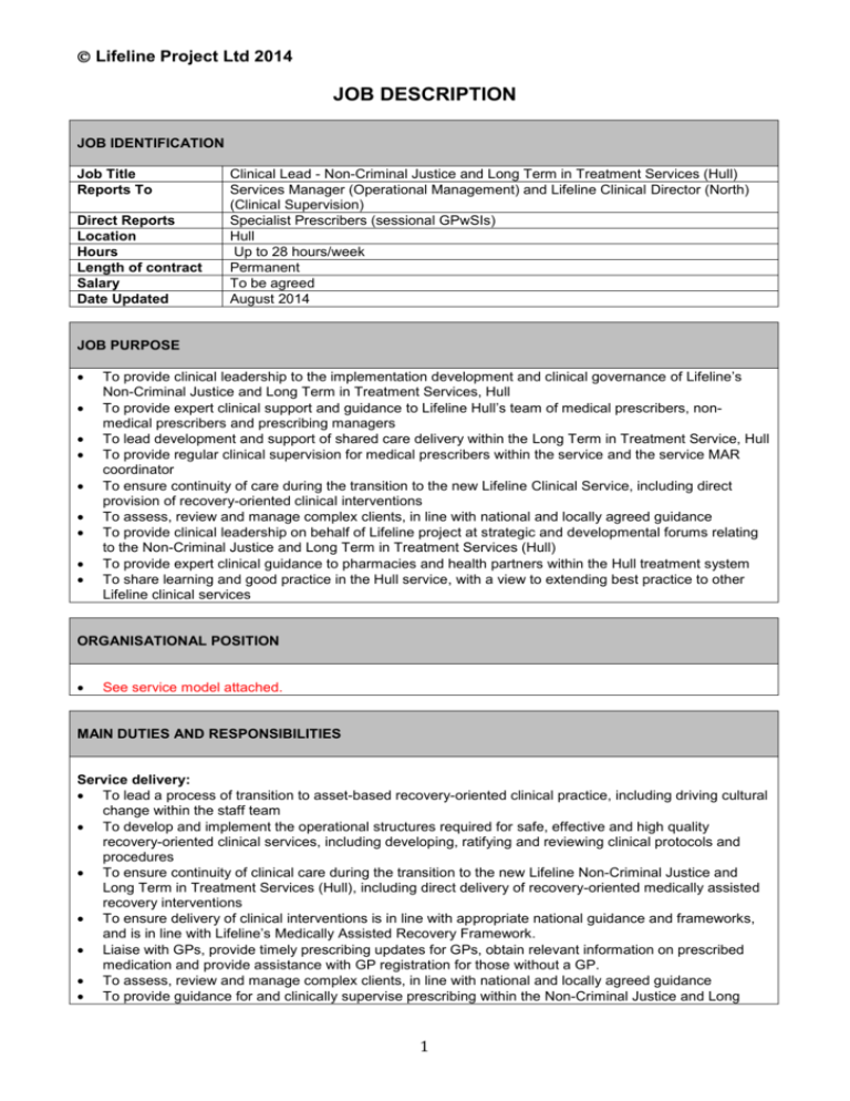 Clinical Lead Non Criminal Justice And Long Term