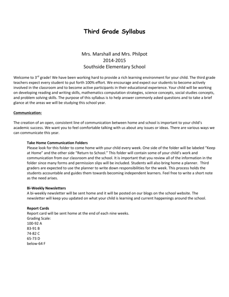 3rd Grade Syllabus Harrison County Schools