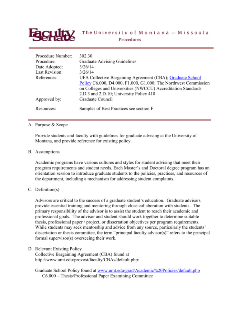 Graduate Advising Guidelines