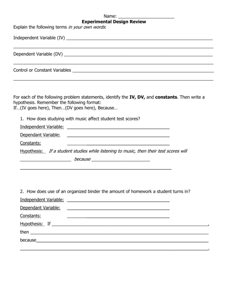 HYPOTHESIS WORKSHEET HYPOTHESIS WORKSHEET