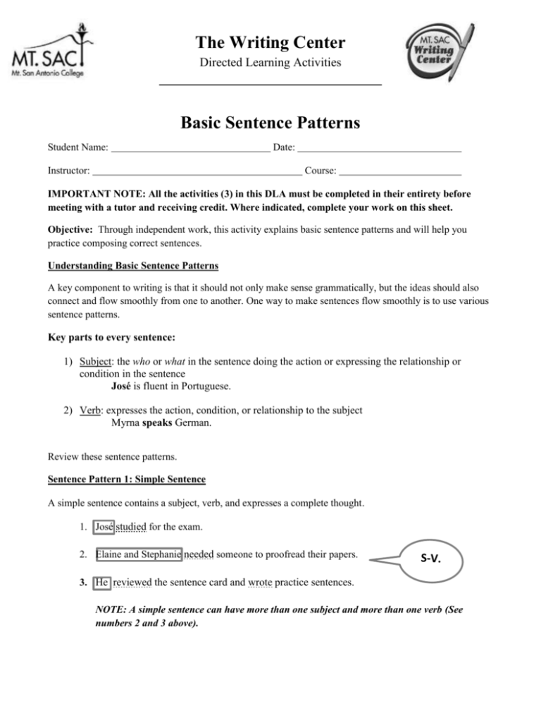 Basic Sentence Patterns DLA Basic Sentence Patterns DLA