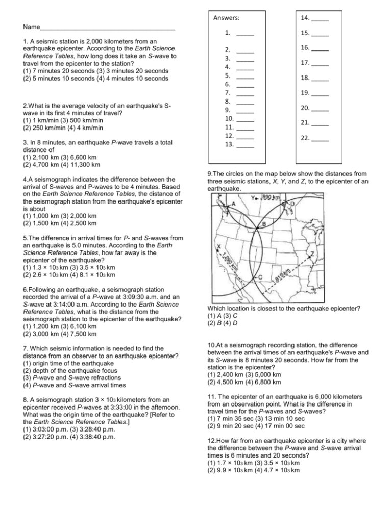 Earthquake Questions Worksheet Earthquake Questions Worksheet