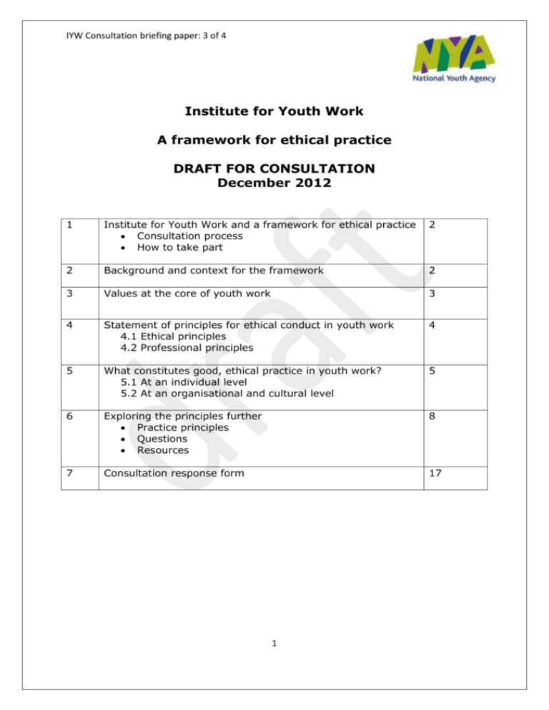 Institute for Youth Work A framework for ethical practice
