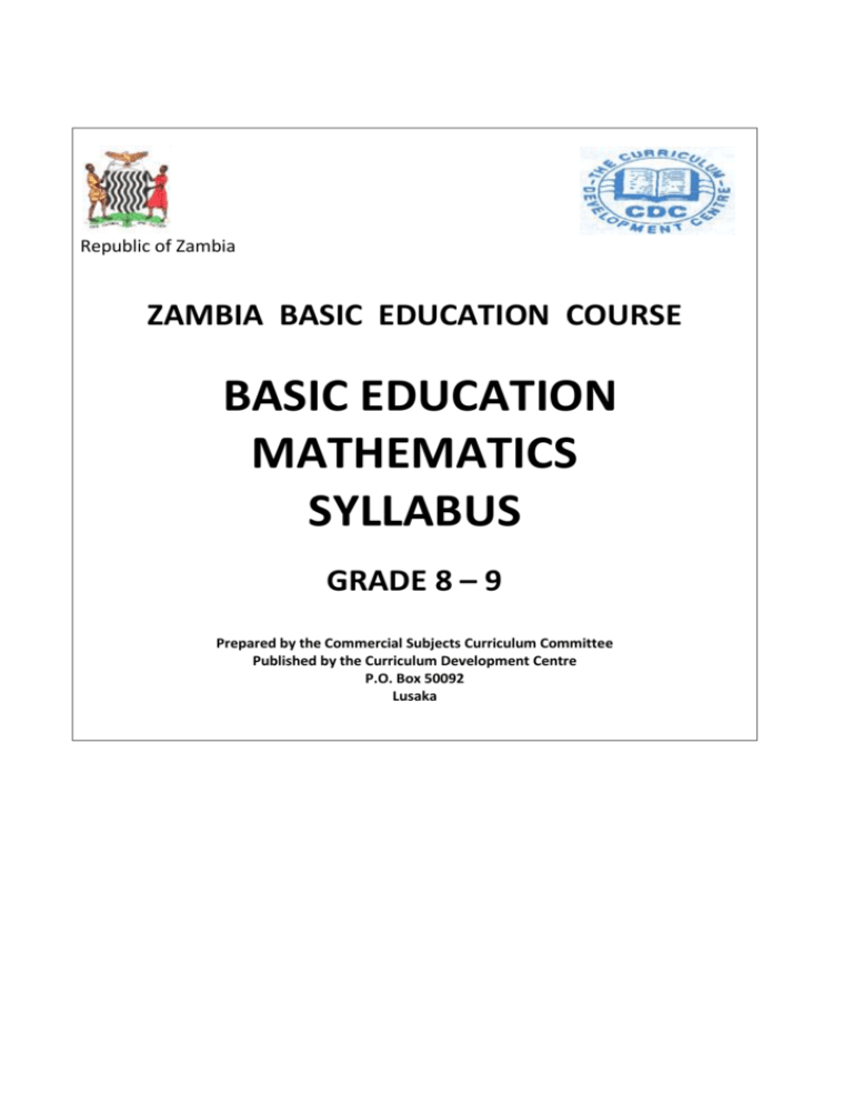 Basic education mathematics syllabus grades 8 9 Basic education mathematics syllabus grades 8 9