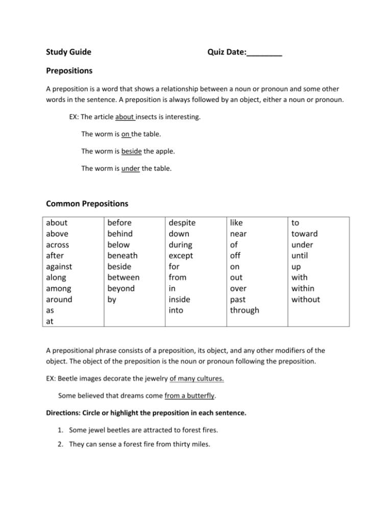 Common Prepositions Common Prepositions
