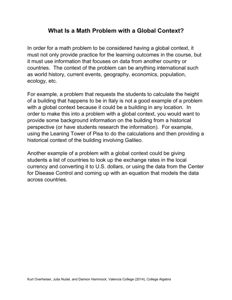 02 What Is A Math Problem With A Global Context