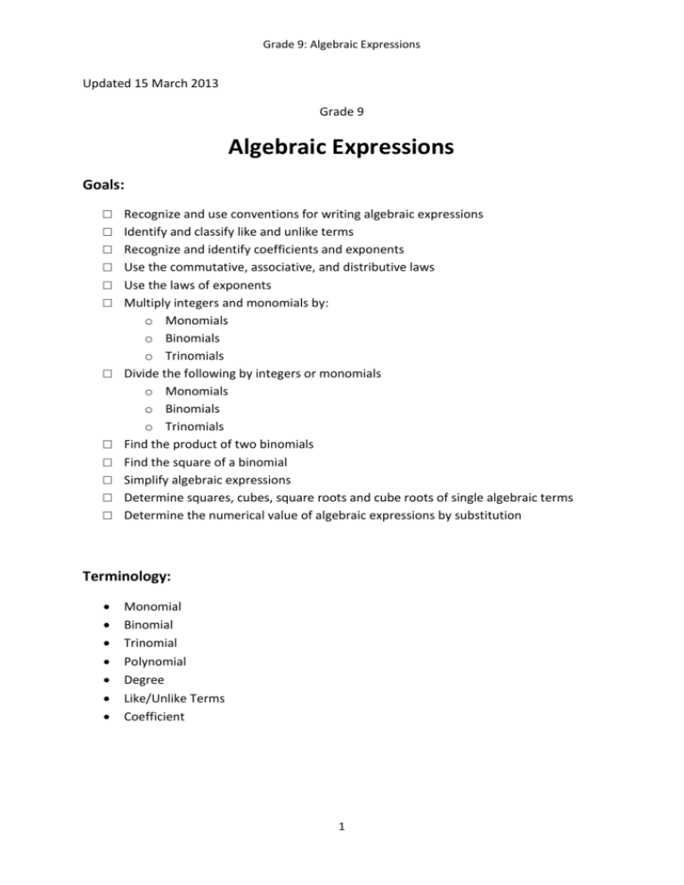 Algebraic Expressions