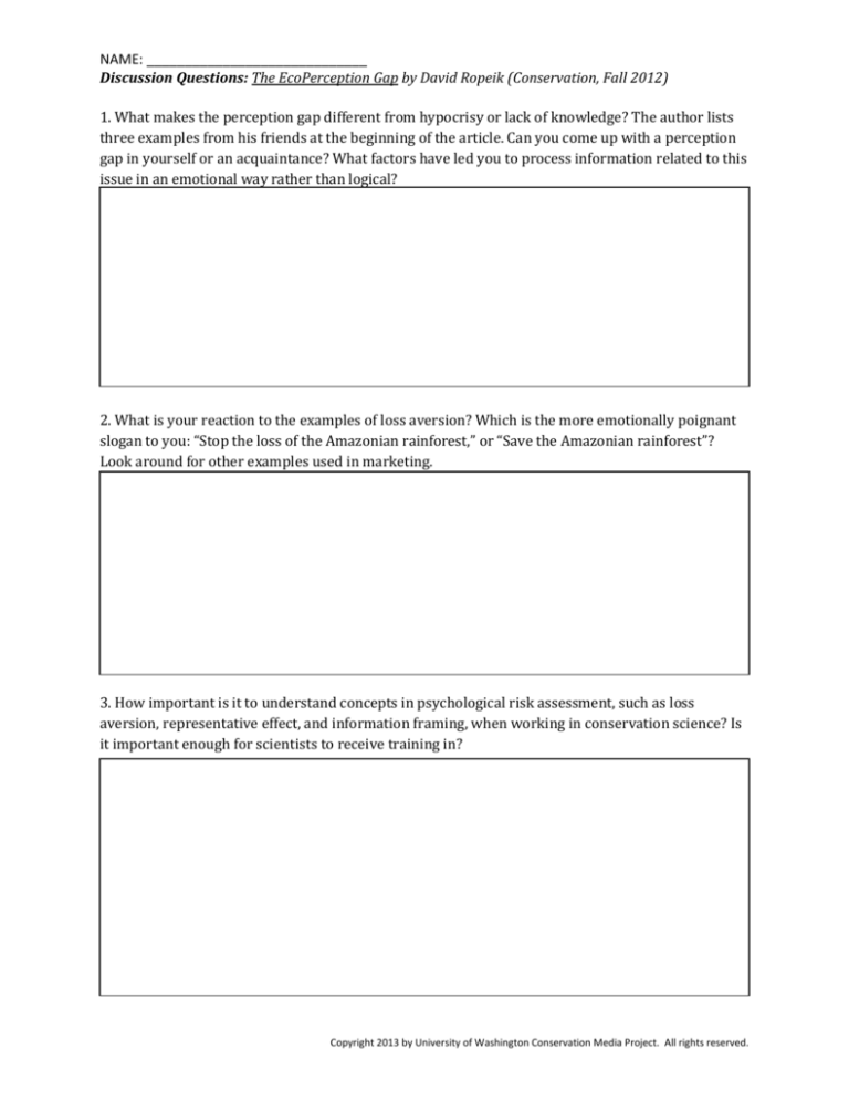 Discussion Questions Worksheet