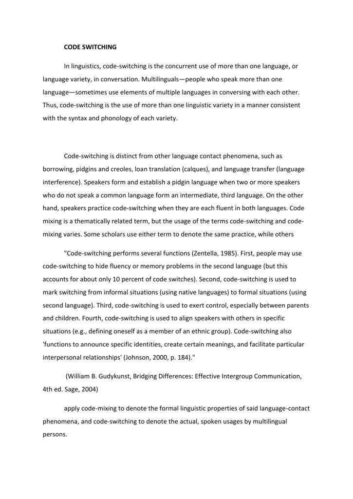 Code Switching Assignment