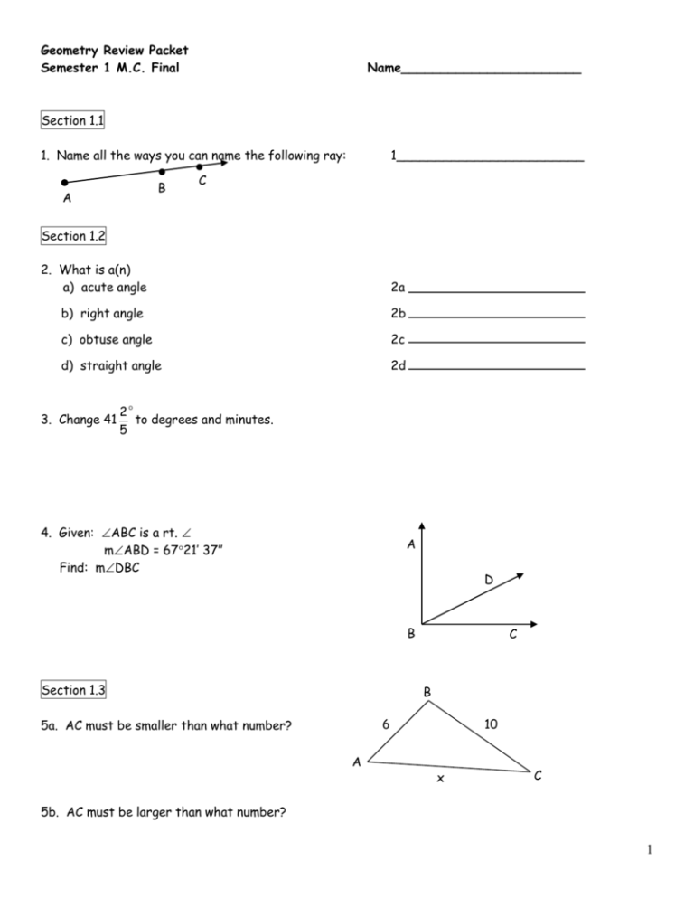 Geometry Review Packet For
