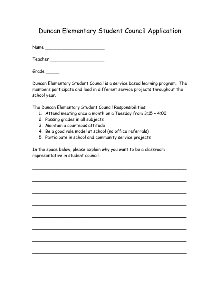 Student Council Membership Application