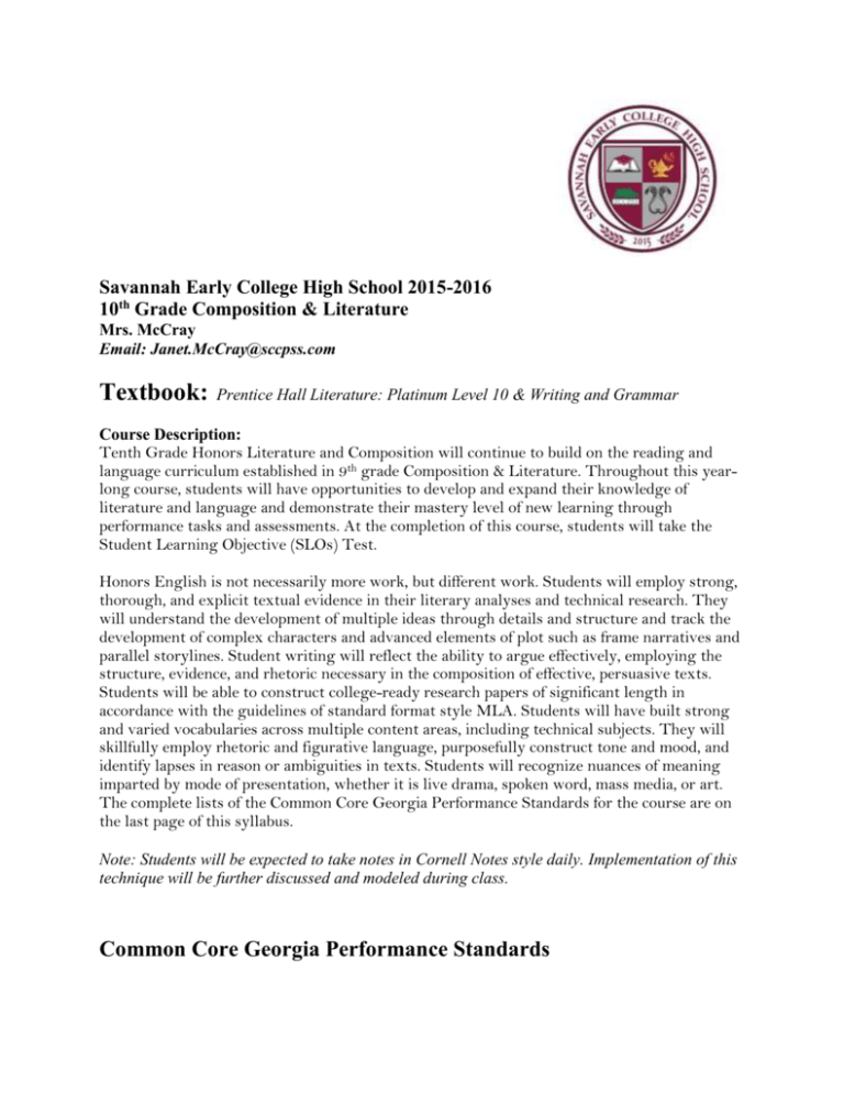 10th Grade Syllabus CCGPS