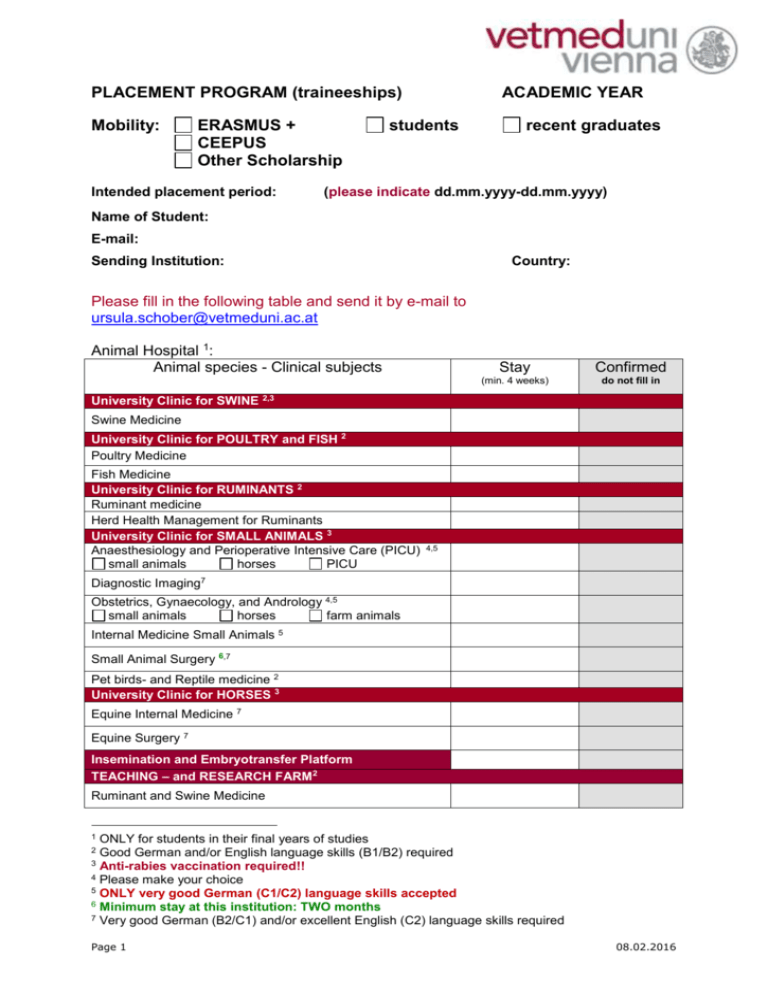 Placement Programme Form Placement Programme Form