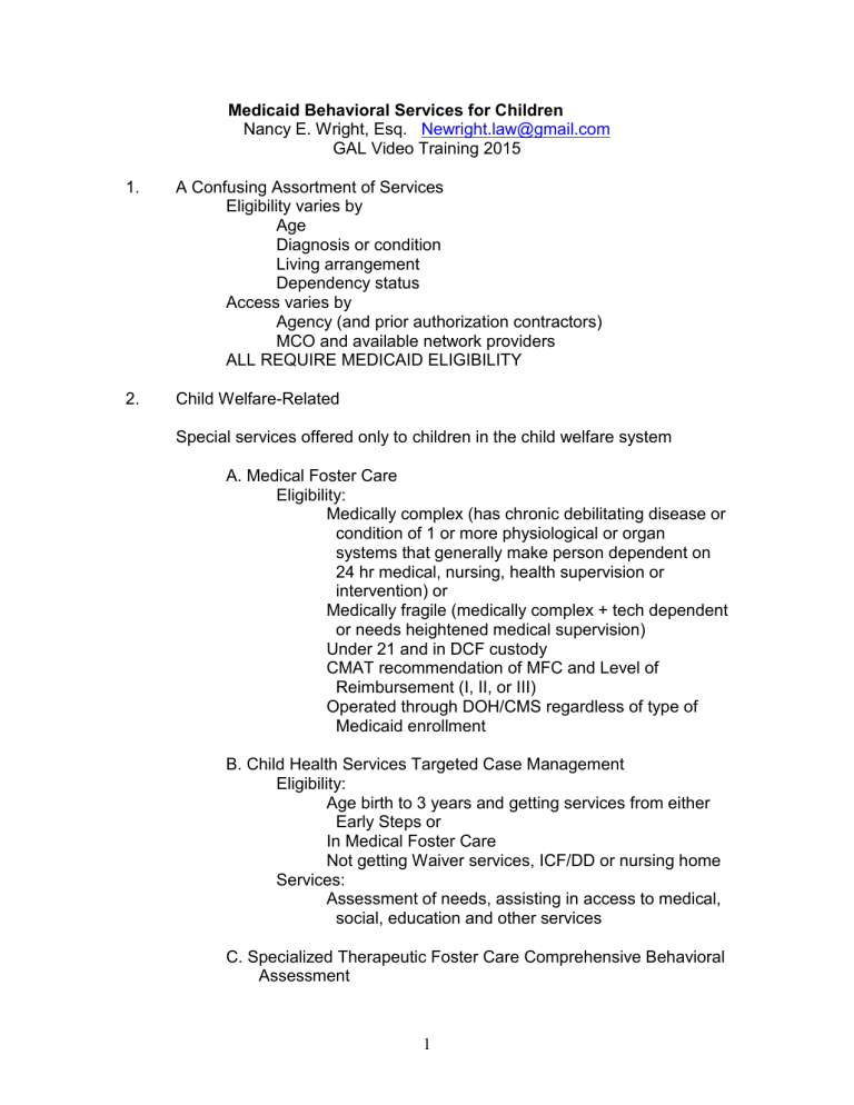 Medicaid Behavioral Services for Children Outline
