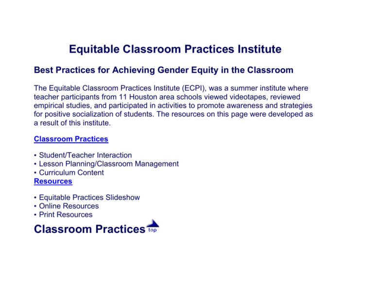 Classroom Practices Classroom Practices