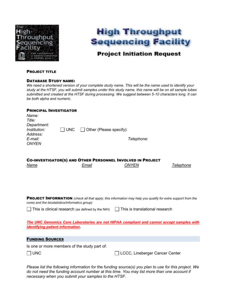 Illumina Project Initiation Request Form