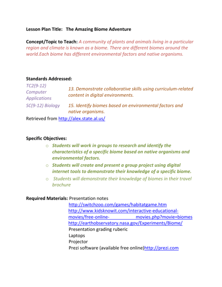 Lesson Plan I-Biomes - stevensted508portfolio