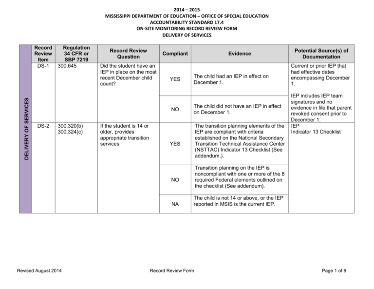2014 2015 Oec Onsite Monitoring Record Review Items