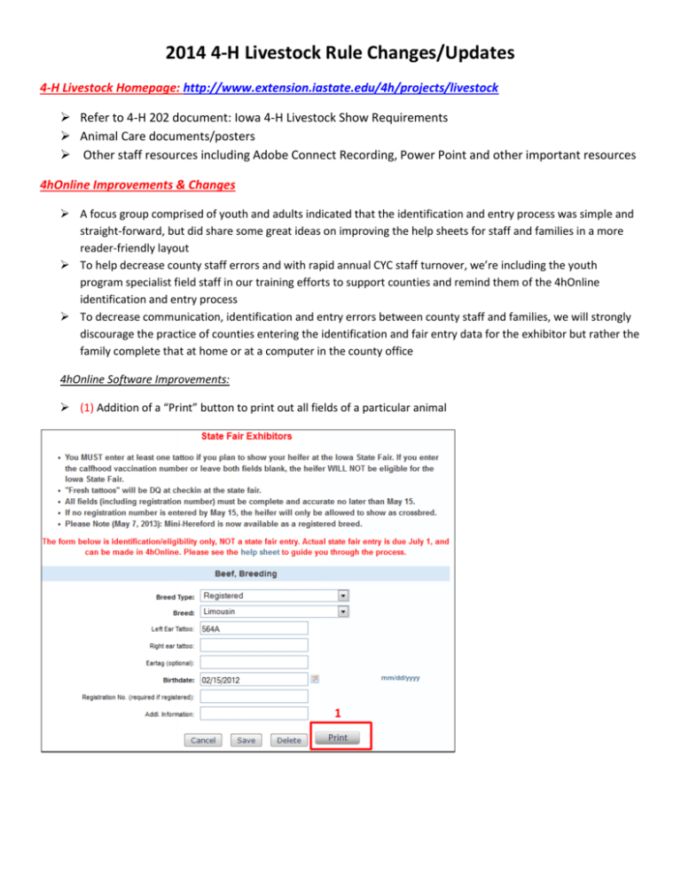 2014 4 H Livestock Rule Changes Updates 2014 4 H Livestock Rule Changes Updates