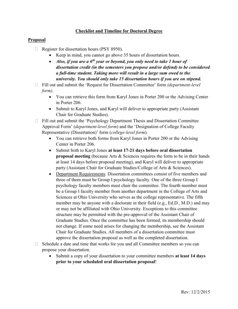 Checklist and Timeline for Doctoral Degree