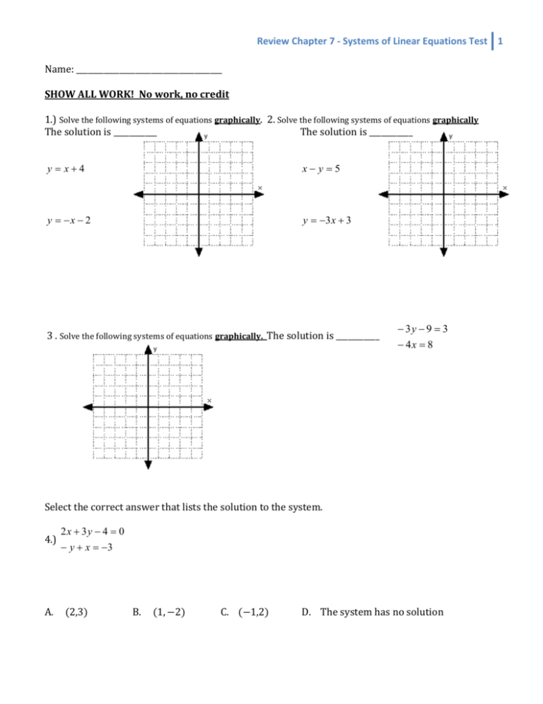 Review Chapter 7 Systems Of Linear Equations Test