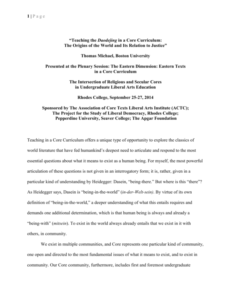 Teaching The Daodejing In A Core Curriculum